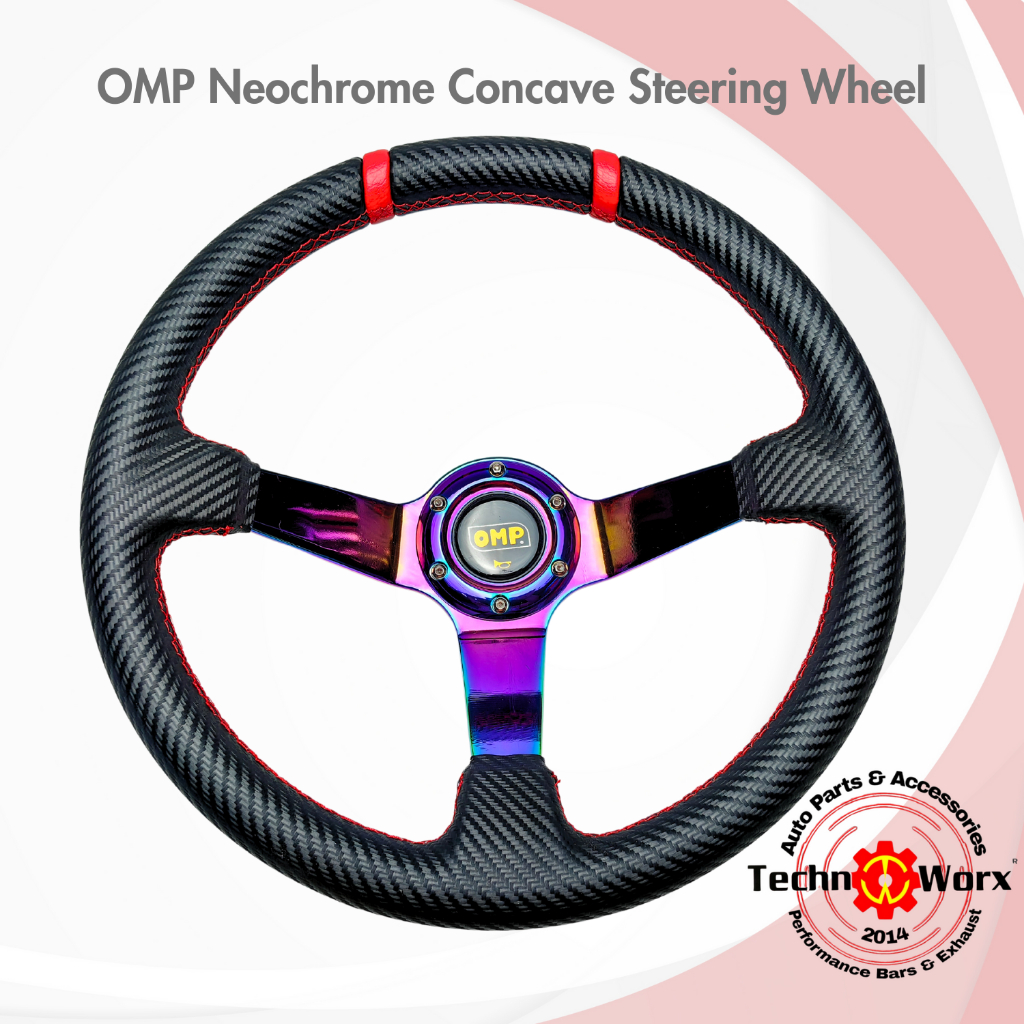 14in OMP Steering Wheel Concave Neochrome Carbon Fiber Universal ...