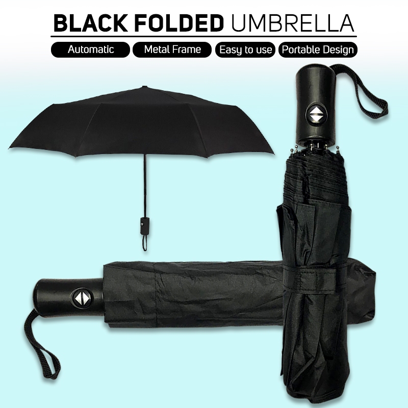 Automatic Black Folded Umbrella (Metal Frame) | Shopee Philippines