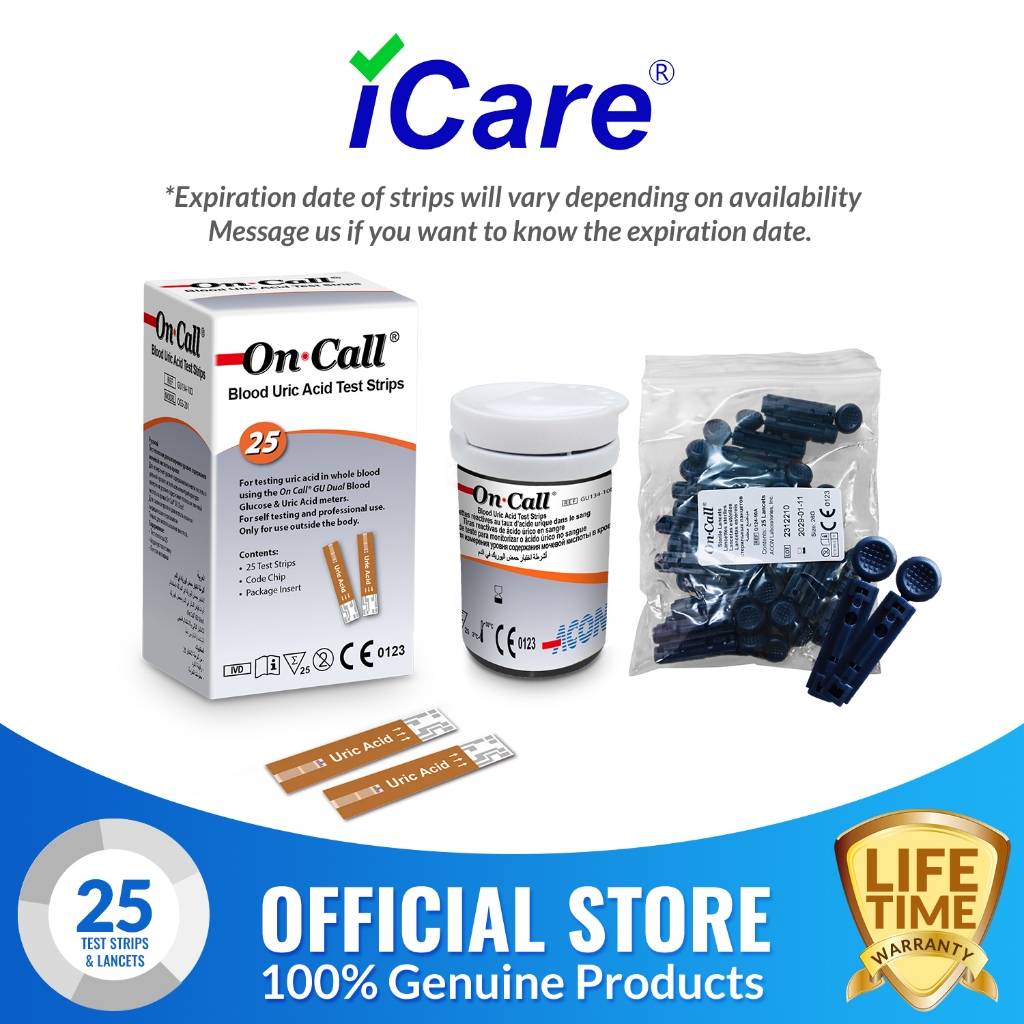 iCare GU-URIC ACID-T25 On Call Blood Uric Acid Strips 25pc FOR GU Dual ...