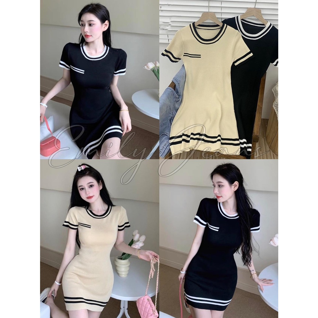 EMILY Repro Korean Knitted Bodycon Mini Dress New Trend 10820 | Shopee ...