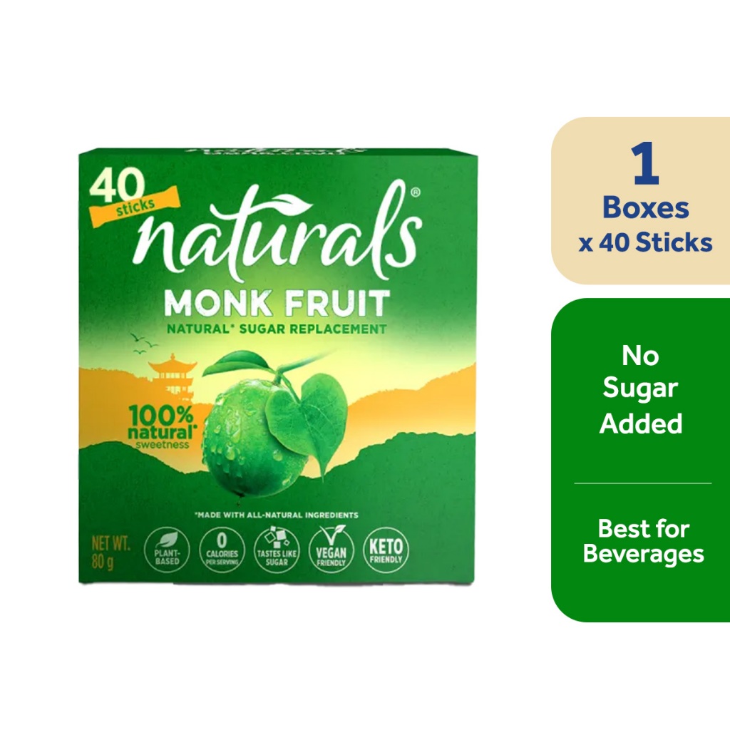 Naturals Monk Fruit Zero Calorie Sweetener 40 Sticks - 1 Box (Natural ...