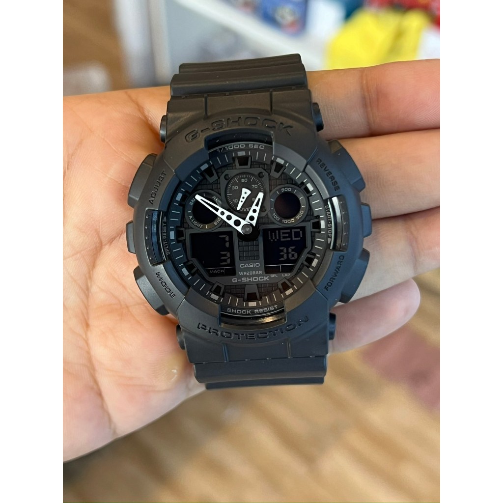 ORIGINAL G-SHOCK Analog Dark Knight Black Resin Band Men's Watch GA-100 ...