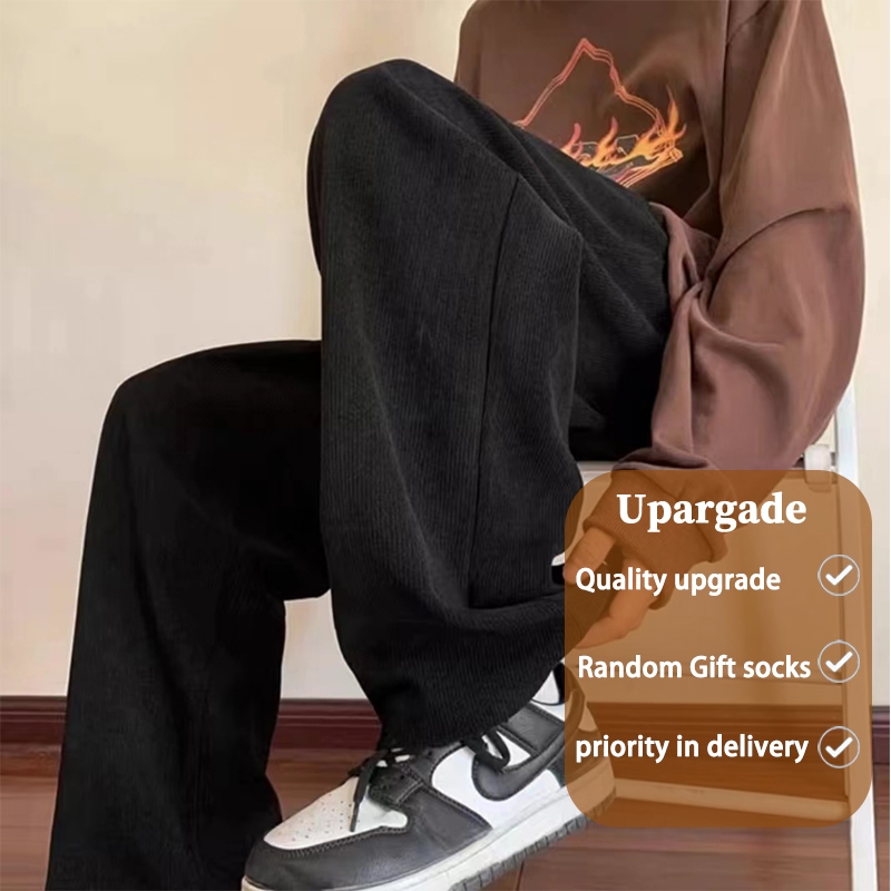 Corduroy Pants For Men Korean Khaki Baggy Pants Straight Cut Slacks ...