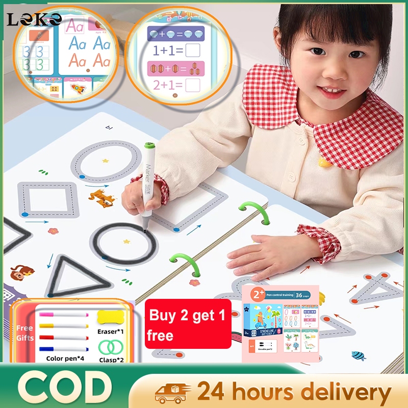 64 Pages+Free 36P Tracing Book For Kids Training Coloring Book Erasable ...