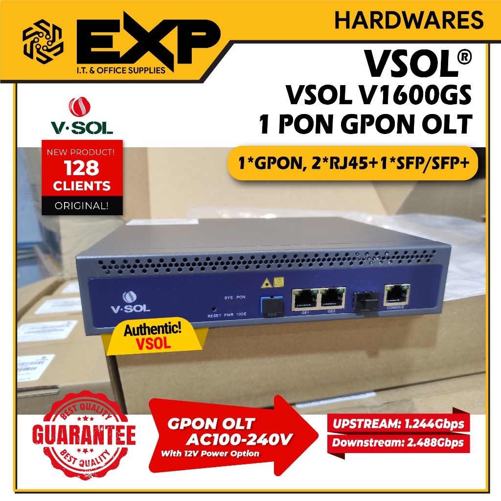 VSOL V1600GS 1PON | GPON | OLT | 128 Clients | with Fan and Bracket ...