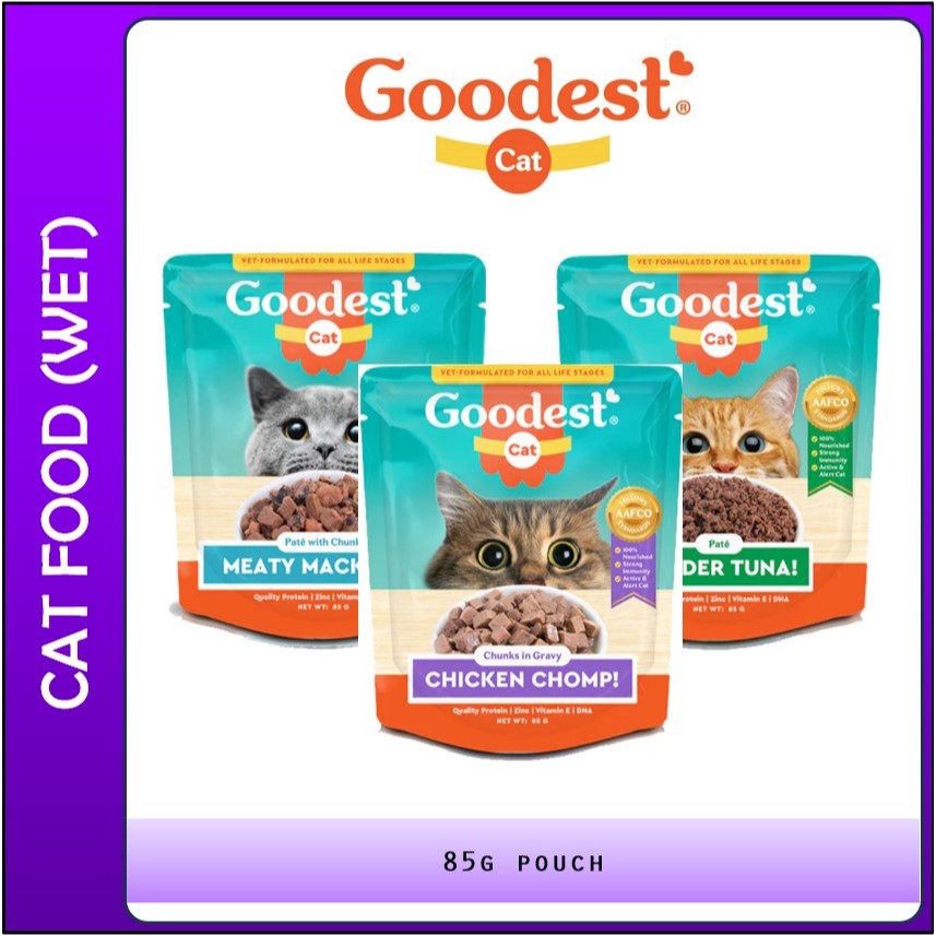 GOODEST CAT Wet Cat Food Pouch Chicken Chomp Tender Tuna Meaty Mackerel ...