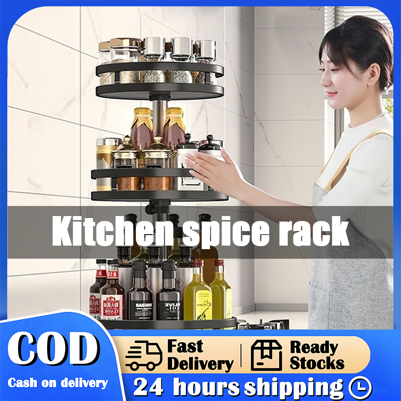Kitchen 360° rotating spice rack condiments organizers rack rotating ...