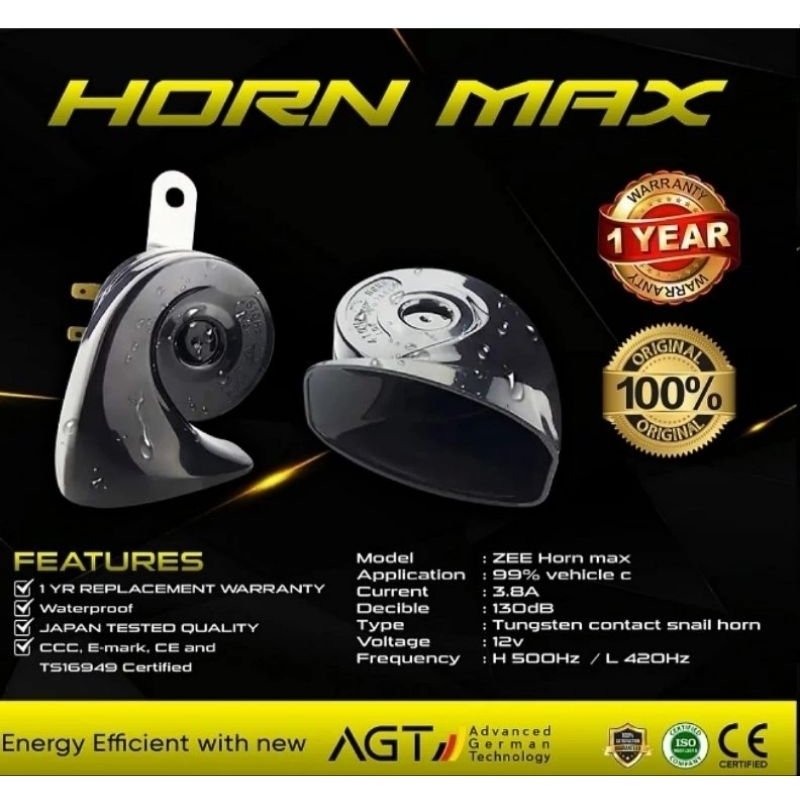 ZEE HORN MAX Super Snail Horn 12 Months Warranty (up to 130dB) | Shopee ...