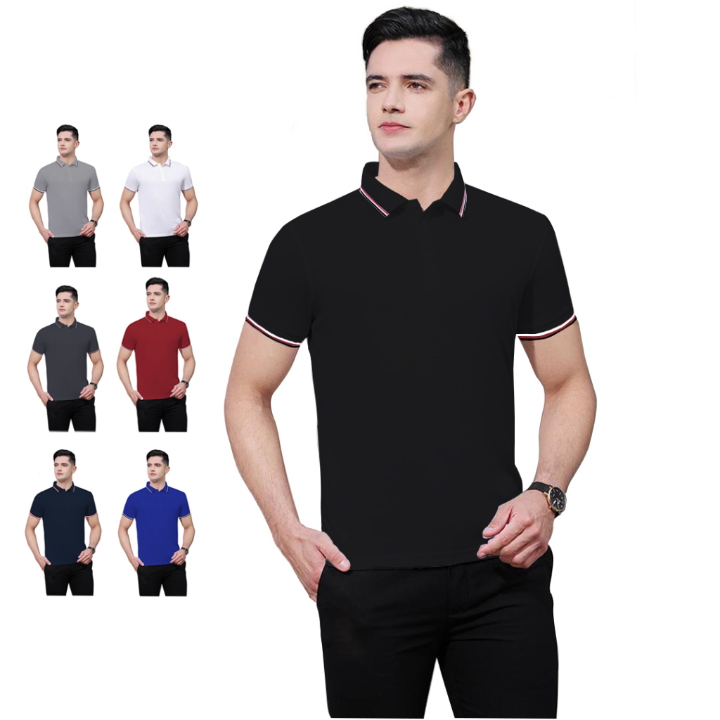 Formal golf polo tee shirt top colorful short drifit stripe breathable ...