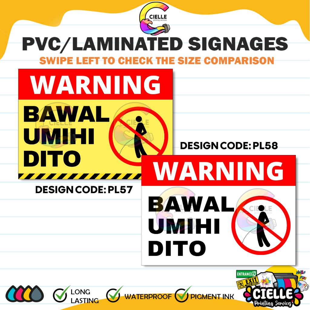 PVC/LAMINATED/STICKER SIGNAGES (PL57&PL58) - WARNING BAWAL UMIHI DITO ...