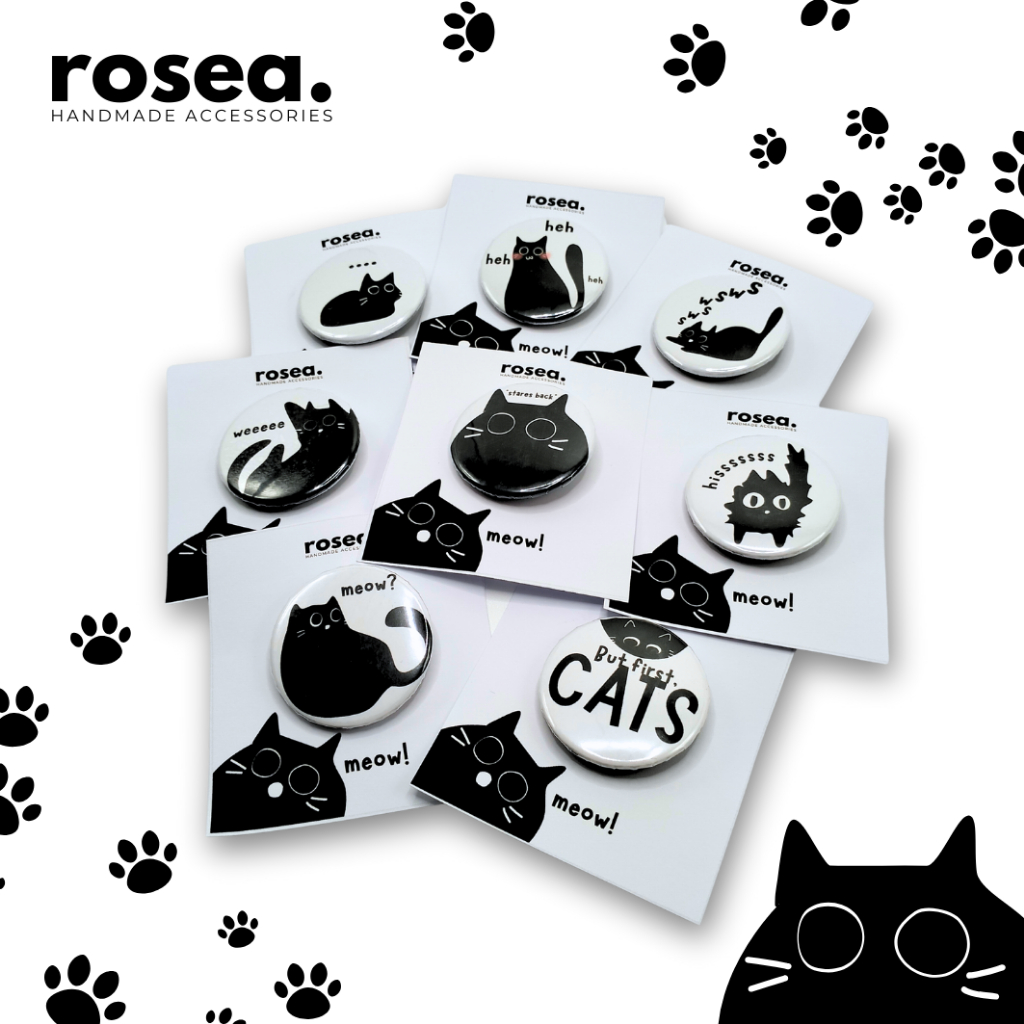 BLACK CATS MINI CUTE TINPLATE PINS BAG BADGE BROOCH 32MM GLOSSY ...