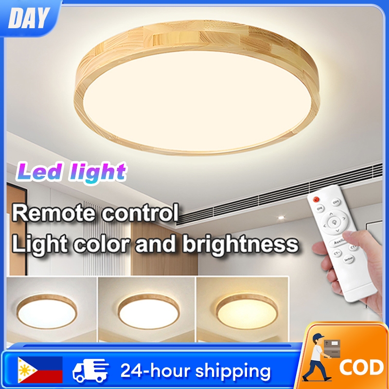 LED ceiling light wood grain ceiling lamp tri color with remote control ...