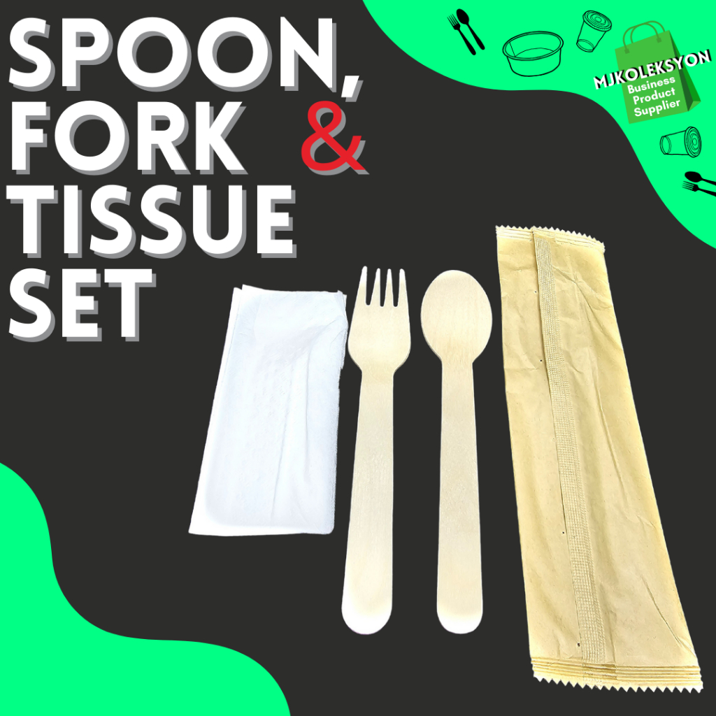 Wooden Spoon and Fork with Tissue Set | Shopee Philippines