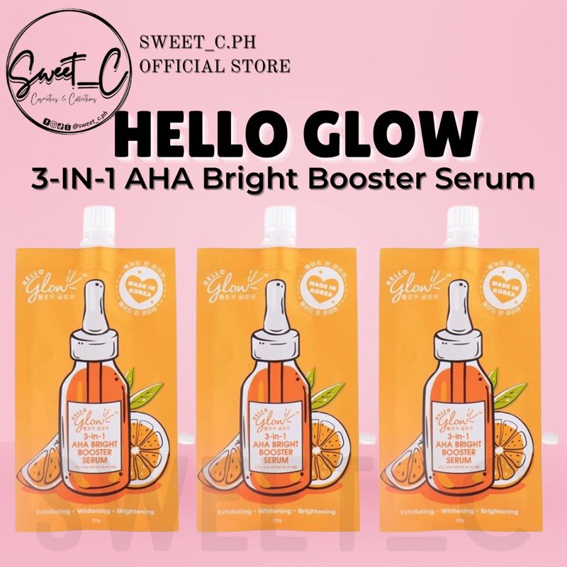 HELLO GLOW 3 IN 1 AHA BRIGHT BOOSTER SERUM BY EVER BILENA (20g) // AHA SERUM | Shopee Philippines