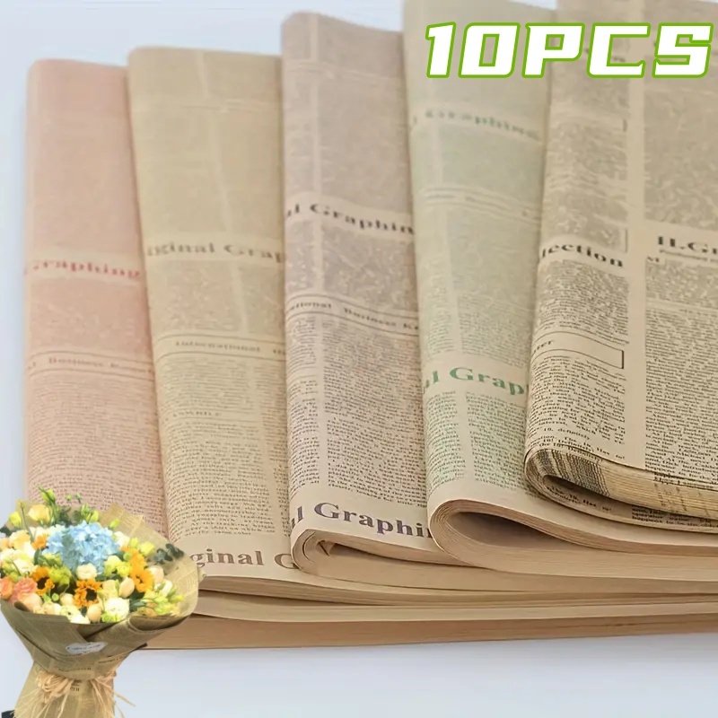 10pcs Flower Packaging Material Kraft Paper English Newspaper Bouquet ...