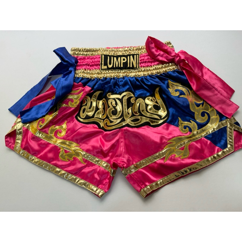 Ram Lumpini Satin Muay Thai Fight Shorts Hot Pink Blue with Hot Pink ...