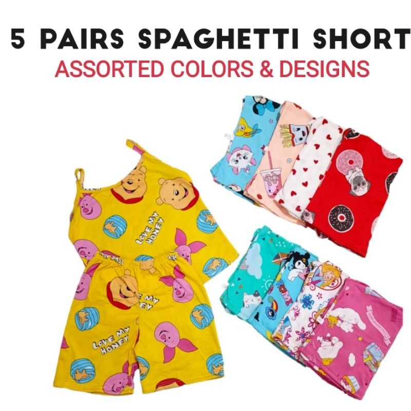 5 PAIRS - Terno Spaghetti Short Kids, Assorted Colors & Prints | Shopee ...