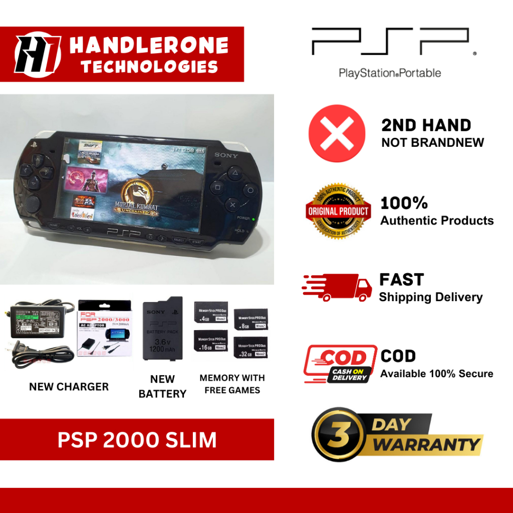 ORIGINAL PSP 2000 SLIM 4GB 8GB 16GB 32GB GAMING CONSOLE FREE FULL GAMES ...