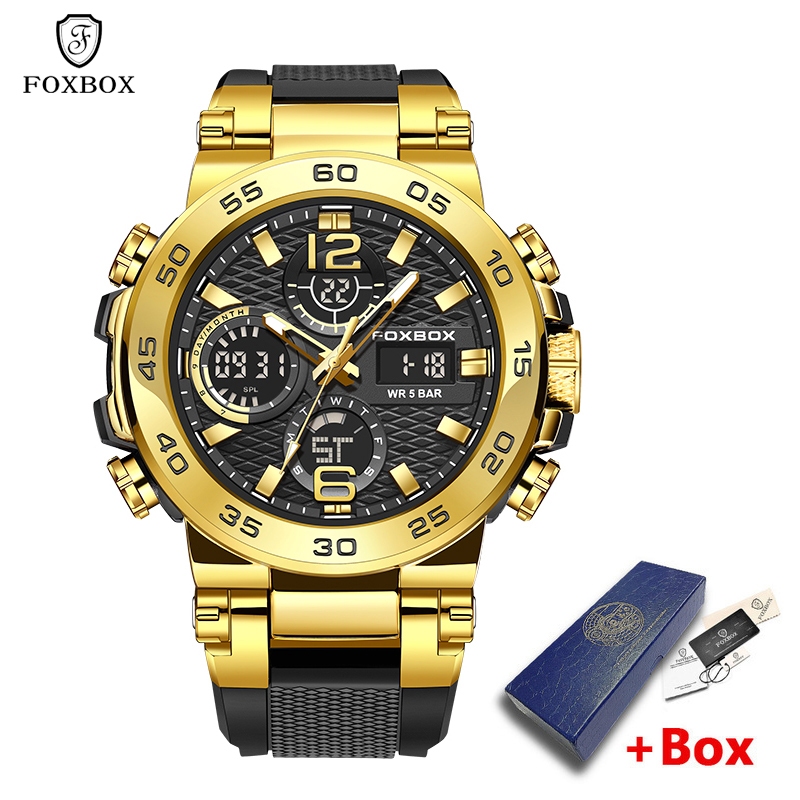 FOXBOX Dual Display Men Watch Original Waterproof Sport Silicone Strap ...