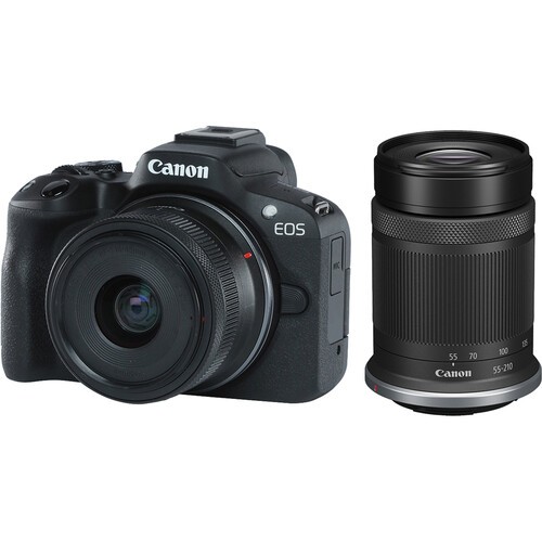 Canon EOS R50 Mirrorless Camera with 18-45mm and 55-210mm Lenses (Black ...