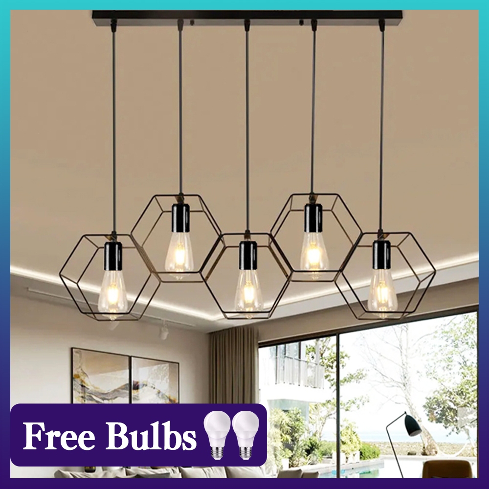 【Free Bulbs】Chandelier Retro Industrial 5 Head Pendant Light iron ...