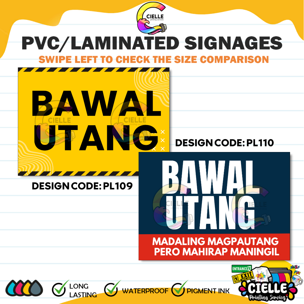PVC/LAMINATED/STICKER SIGNAGES (PL109&PL110) - BAWAL UTANG/ NO CREDIT ...
