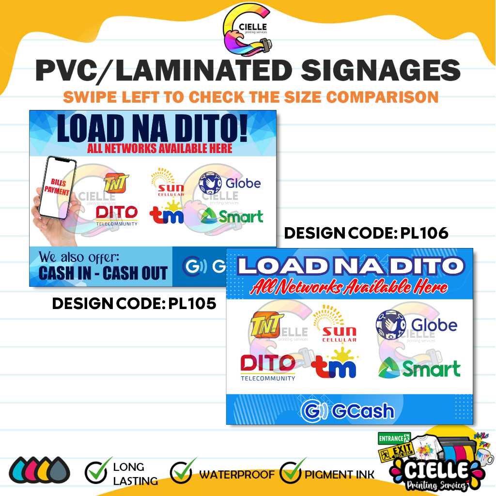 PVC/LAMINATED/STICKER SIGNAGES (PL105&PL106) - LOAD NA DITO/ GCash ...