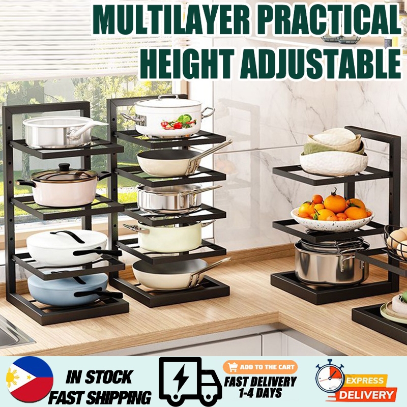 Kitchen Storage Rack Multi-Layer Adjustable Pot Rack Cabinet Corner Gap ...