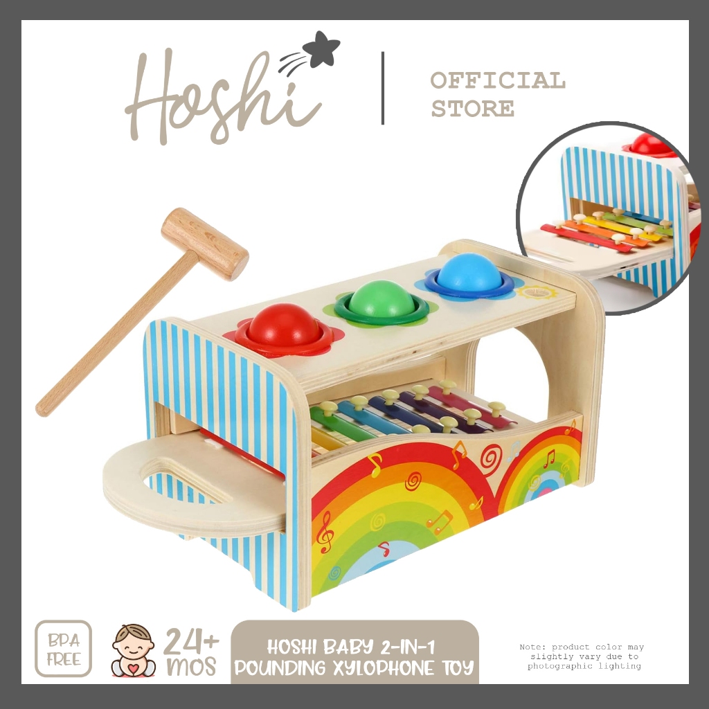 Hoshi Baby Pounding Bench with Pull-out Wooden Xylophone Montessori ...