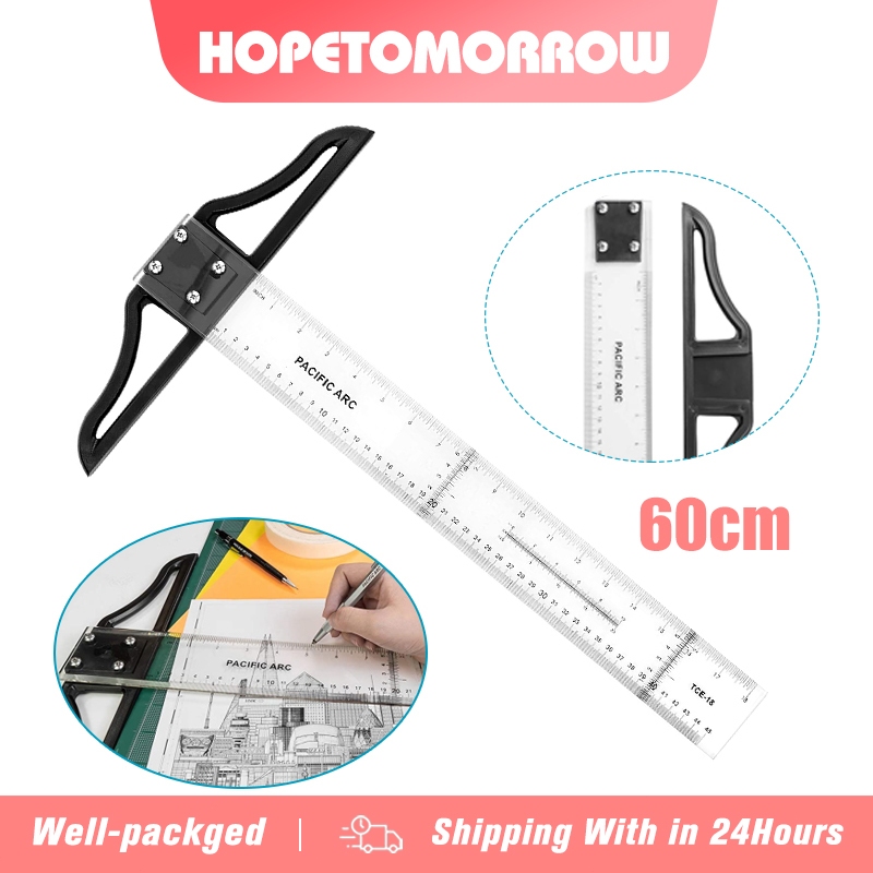 24inch T Square Ruler Acrylic Transparent T Ruler Measuring Scale Tool ...