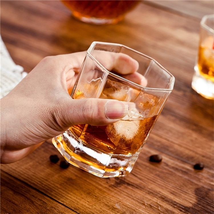 JS1001-7 DELI 285ml Glass Beer Cup Octagonal Cup Crystal Glass Cup Wine ...