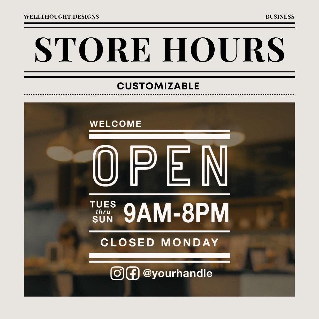 Business Hours Decals | Customized | Window Glass Business Decal ...