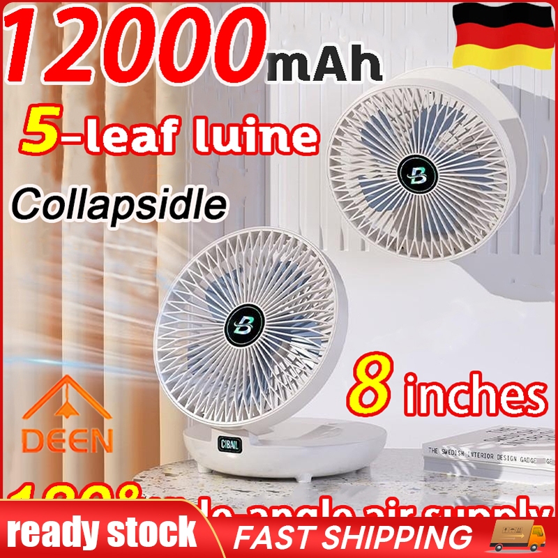 8“ big fan 12000mAh chargable Fan Compact wall mini fan 3 levels ...