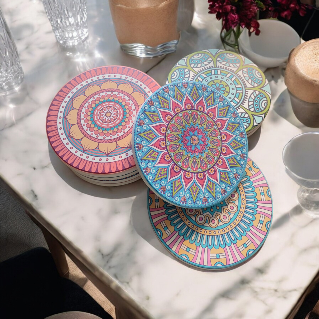 Ceramic Drink Coaster Nonslip with Cork Back Base for Coffee Water ...