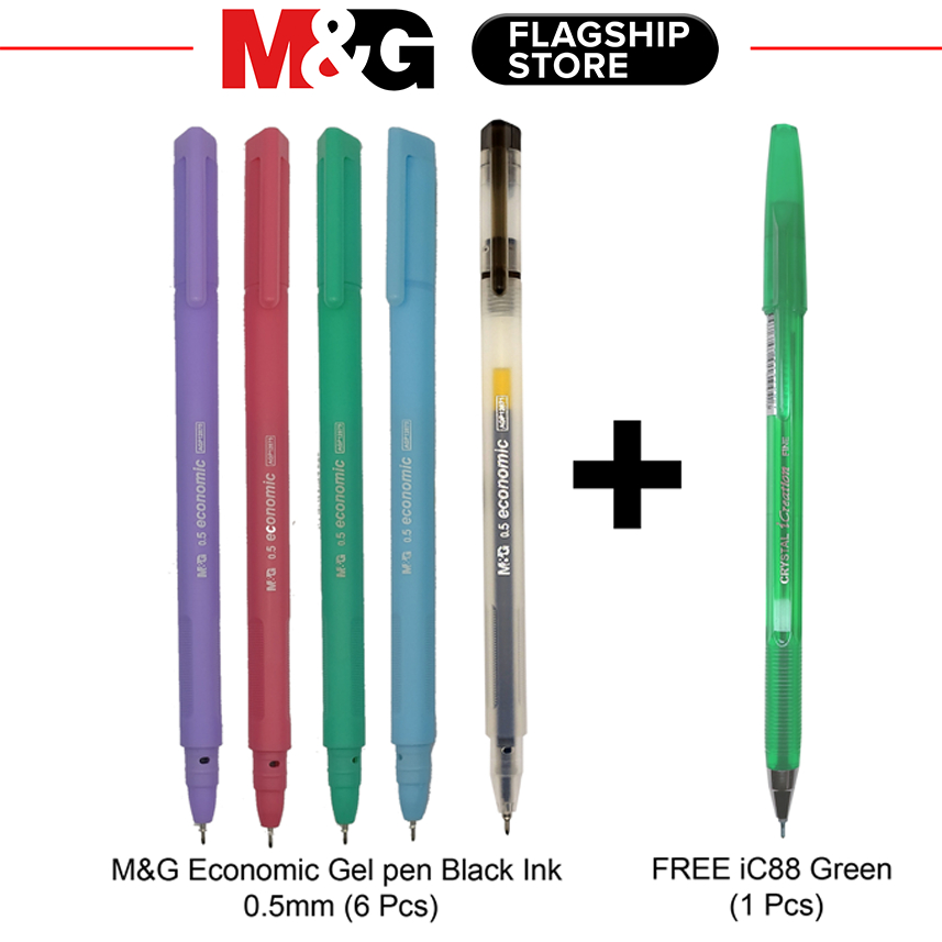 M&G Economic Pastel Gel Pen 0.5mm All Black Ink 5 Pcs Plus Free Ic88 0 ...