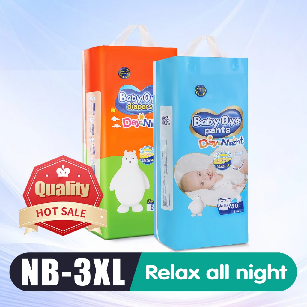 babyOye Baby diaper Pants 50pcs sale Korean Tape Diapers ( NB-XXXL) Disposable Newborn Unisex ...