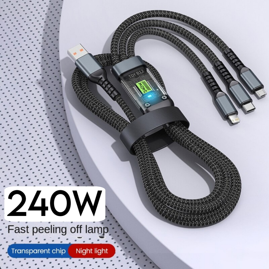 Transparent Chip 3 in 1 100W and 240W Charging Cable with Night Light ...
