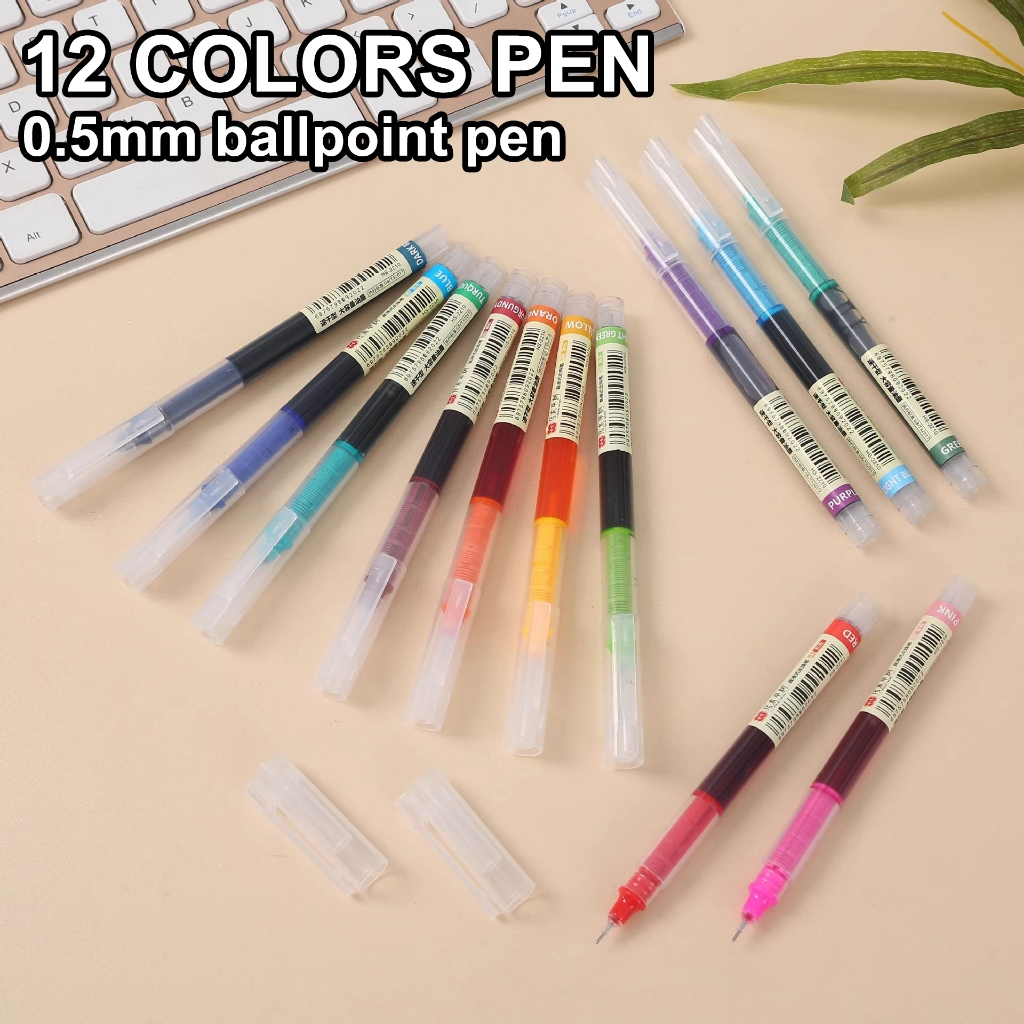 12 Colors Gel Pen 0.5mm Colorful Roller Pen Blue Black Colors Dry Fast ...
