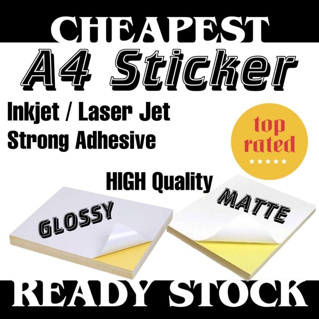 A4 Size Matte Sticker Paper Glossy Sticker Paper for Printing 100pcs ...