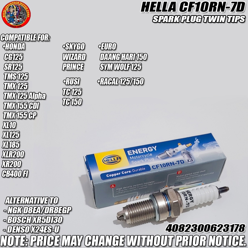 HELLA CF10RN-7D SPARK PLUG TWIN TIPS (DR8EA) (4082300623178) | Shopee ...