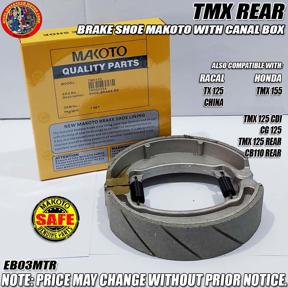 TMX REAR BRAKE SHOE MAKOTO WITH CANAL BOX (EB03MTR) | Shopee Philippines