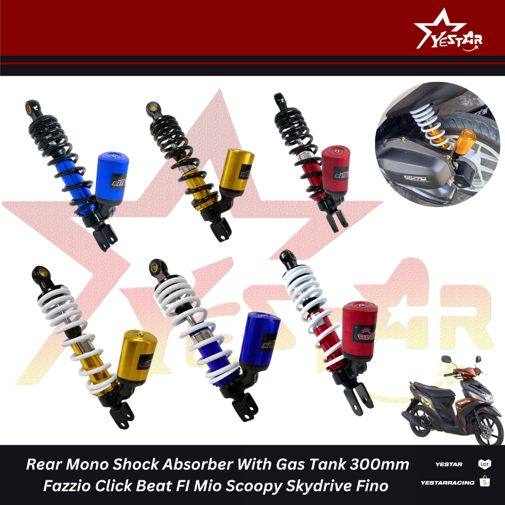 YESTAR PH1pc Rear Mono Shock Absorber 300mm with Gas Tank For Mio Click Beat FI Skydrive Scoopy ...