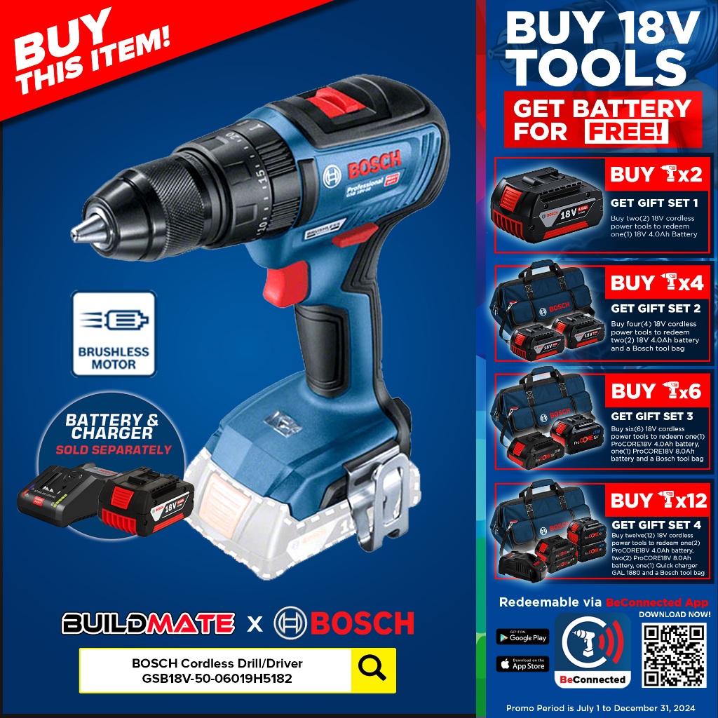 BUILDMATE Bosch Brushless Motor Cordless Impact Driver Drill 18V GSB ...