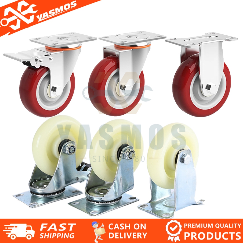 3/4/5inch White/Red Nylon Caster Wheels Caster Wheel Heavy Duty Fixed ...