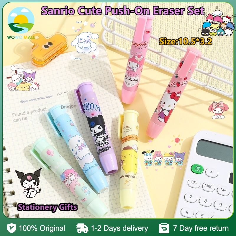 Sanrio push-type eraser eraser set high elastic pen-shaped push-type ...