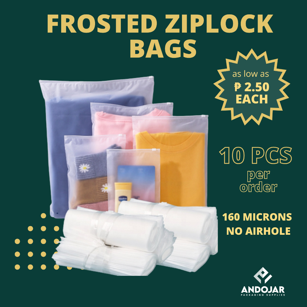 10pcs Frosted Ziplock White Black Matte With Handle Storage Bag