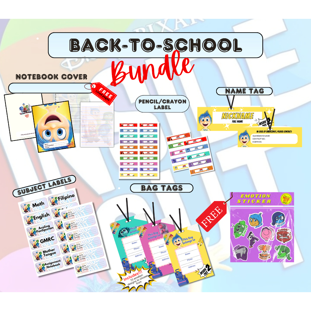 Notebook Label stickers Inside Out Theme Emotion Stickers Name Tag Bag ...