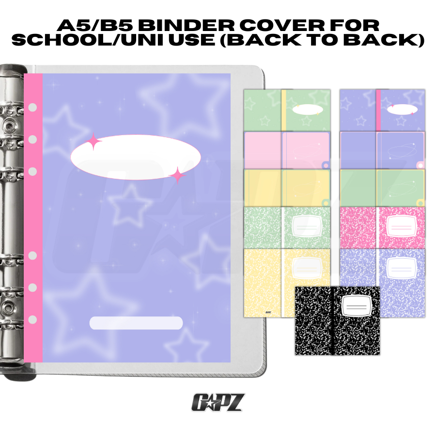 (GAPZ's) A5/B5 Binder Cover for School/Uni/Journal use (For FRONT and ...