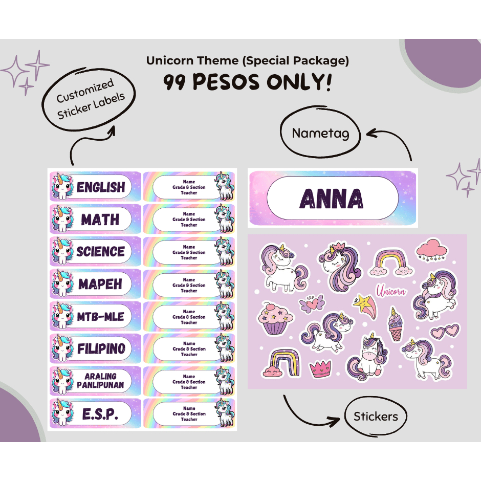 3 in 1 Customized Sticker Labels with Name and Subjects, Personalized ...