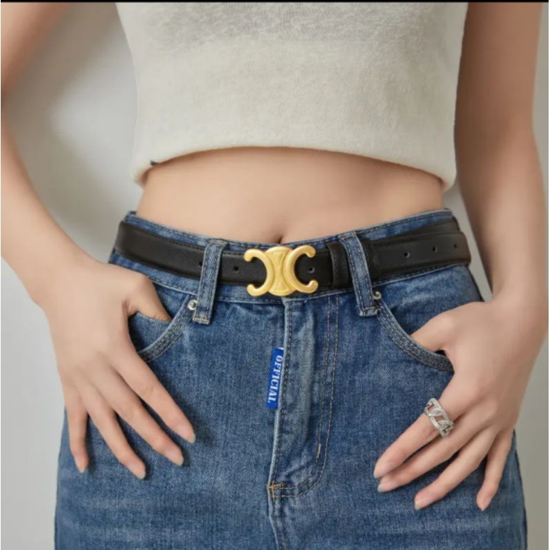 Fashion Trend Women's Belt All-match Retro Bronze Buckle Cowhide Belts ...